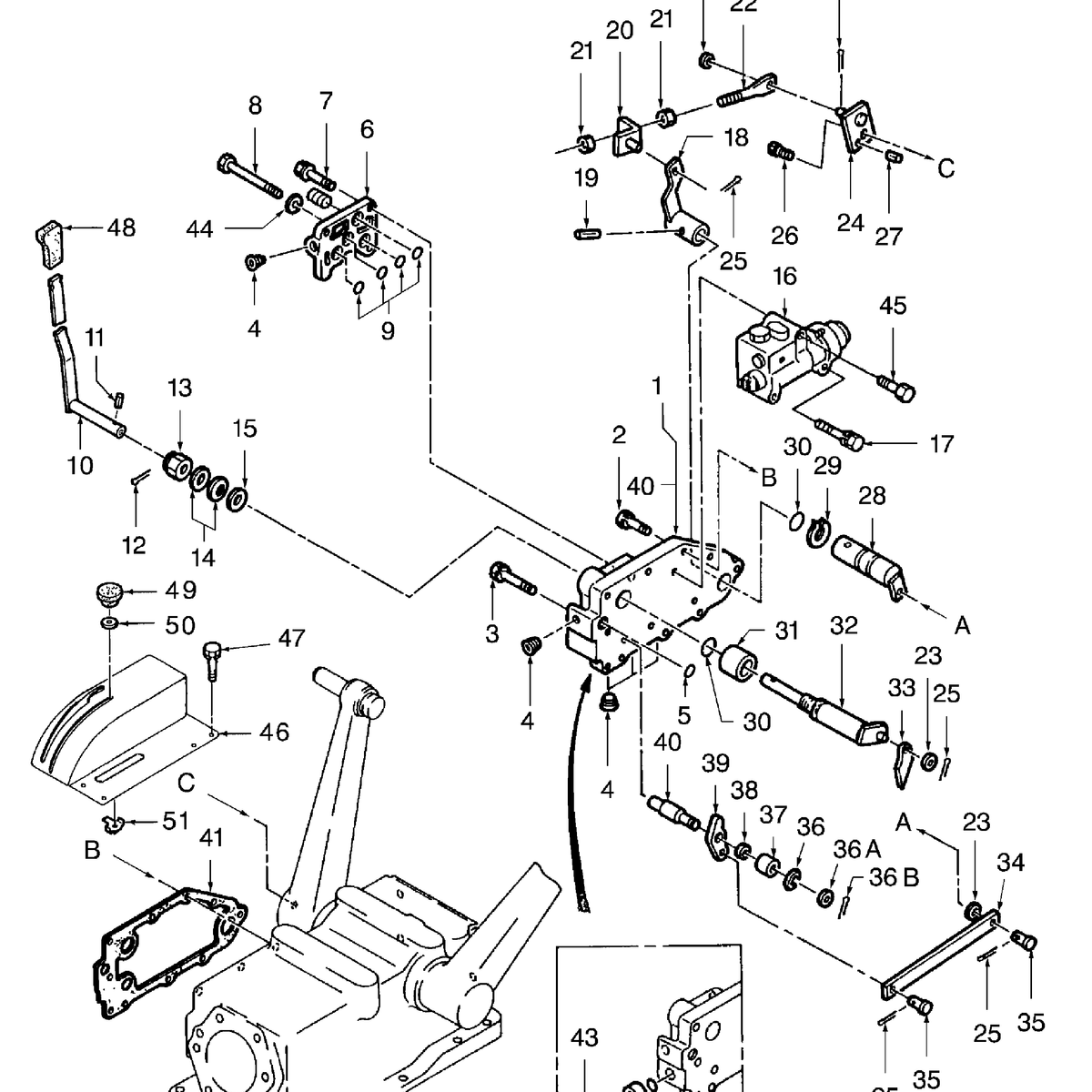 TC30 05C01 CONTROL VALVE QUADRANT & LINKAGE — BRIM:PARTS_NEW-HOLLAND_1